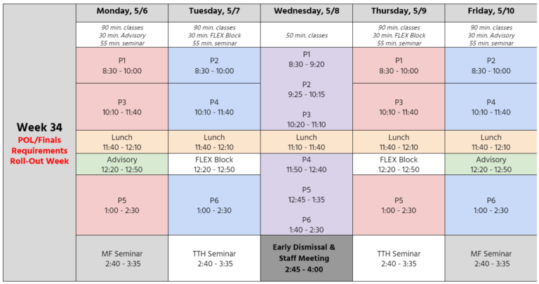 Week 34 Schedule
