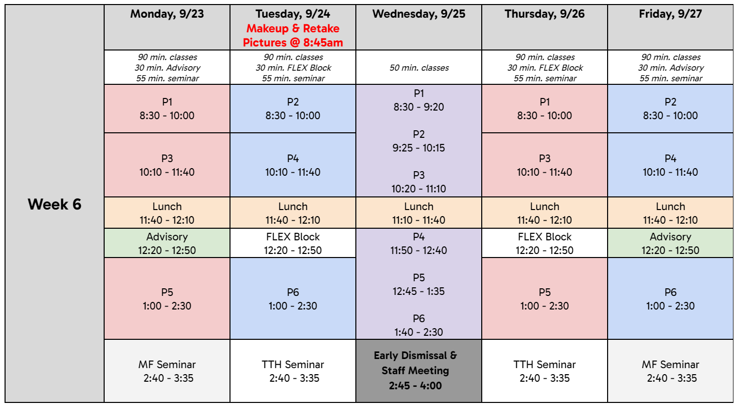 Week 6 Schedule