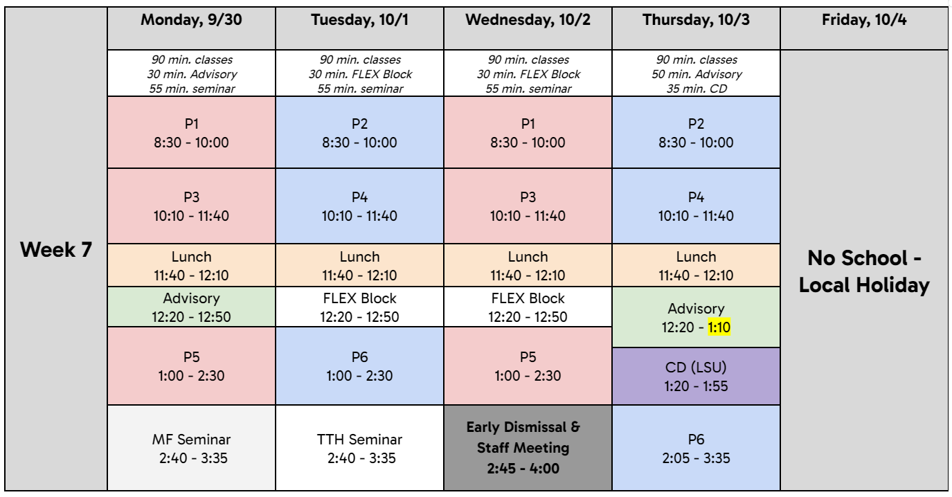 Week 7 Schedule