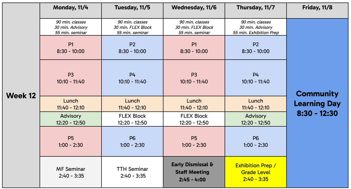 Week 12 Schedule
