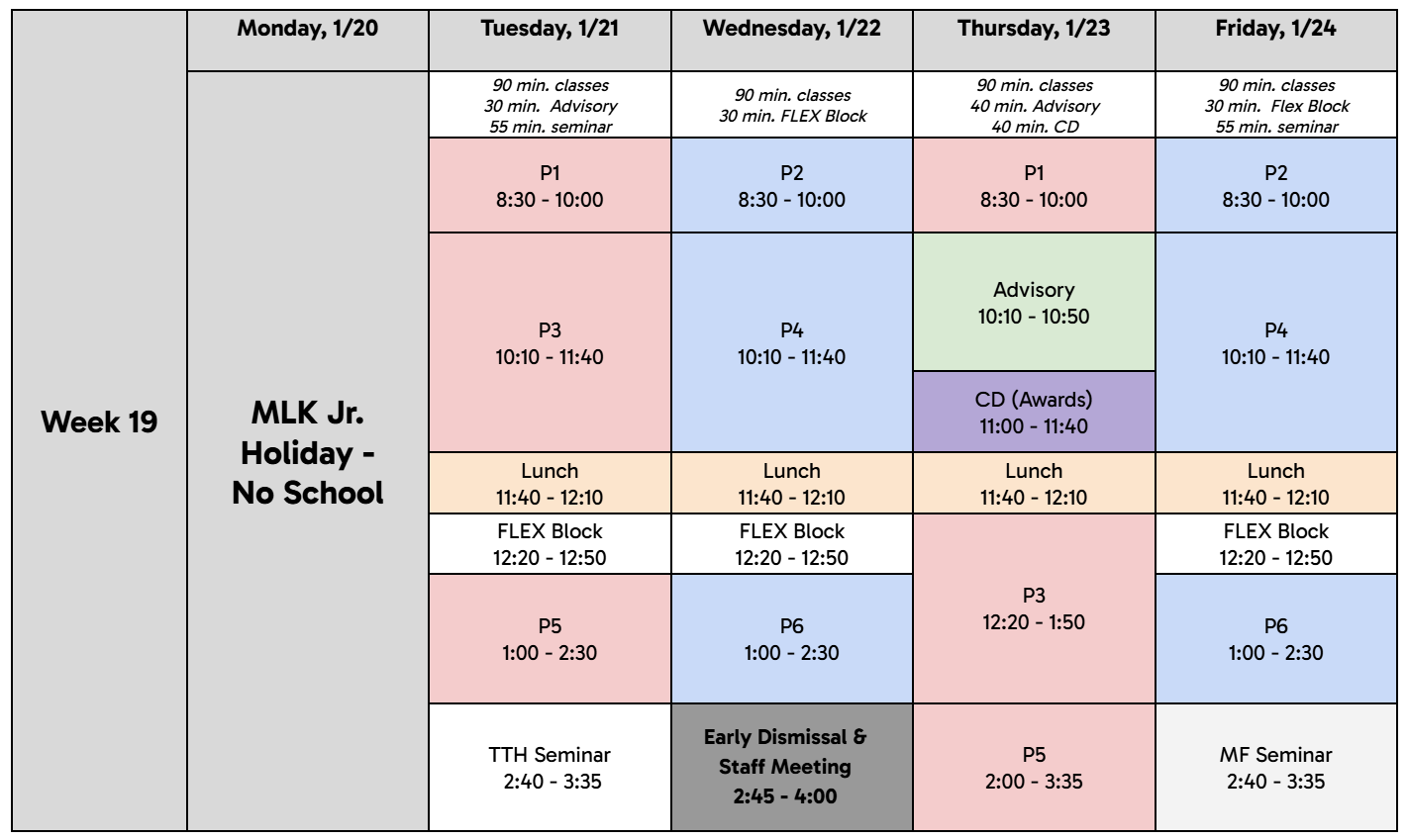 Week 19 Schedule