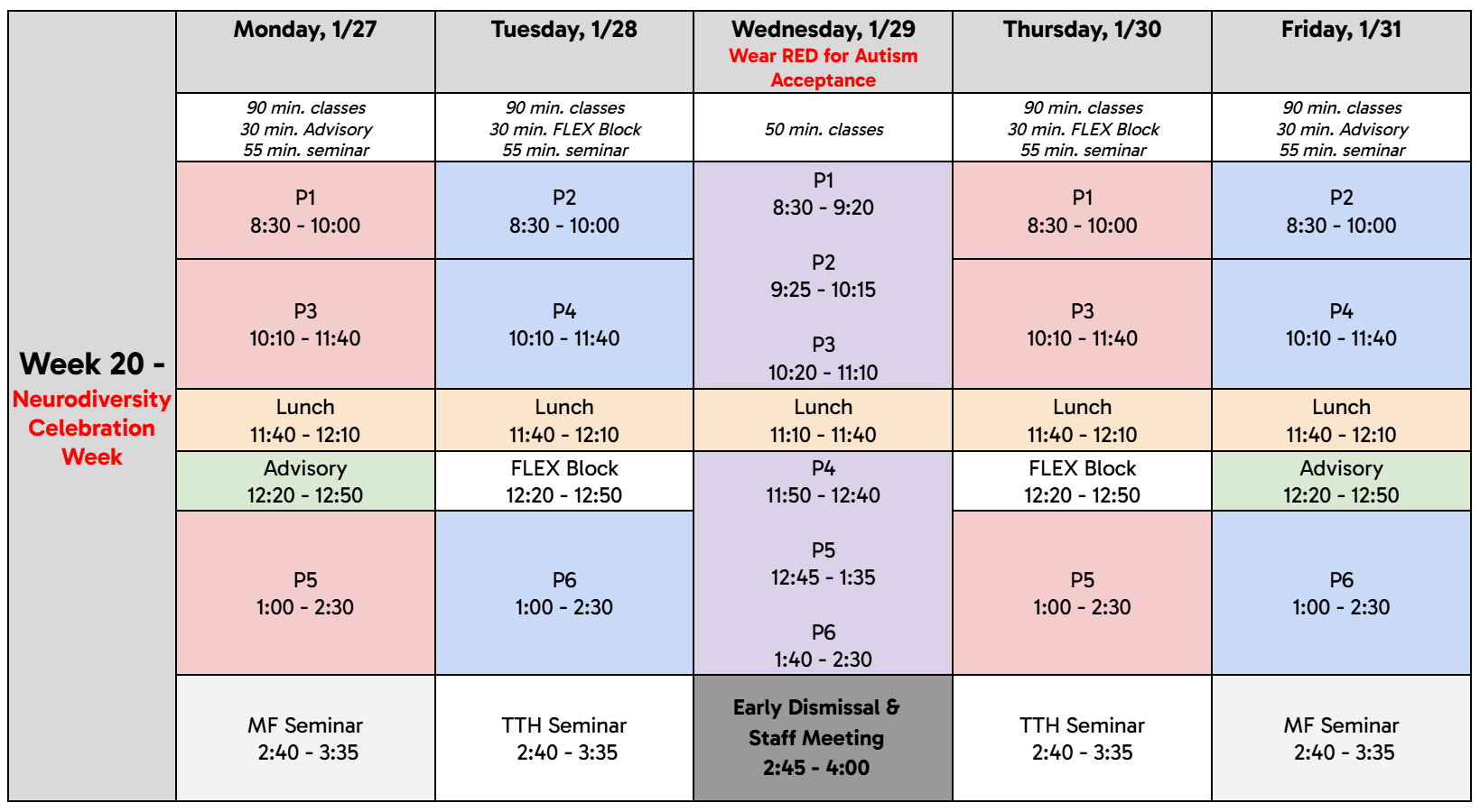 Week 20 Schedule