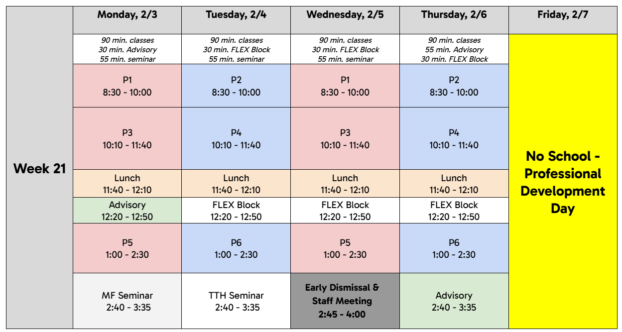 Week 21 Schedule