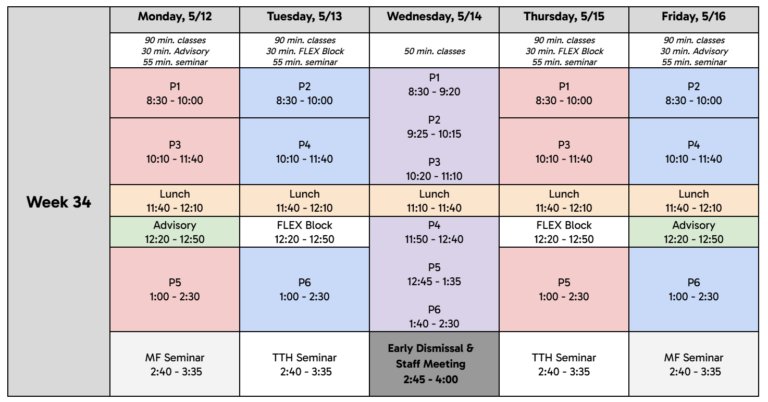 Week 34 Schedule