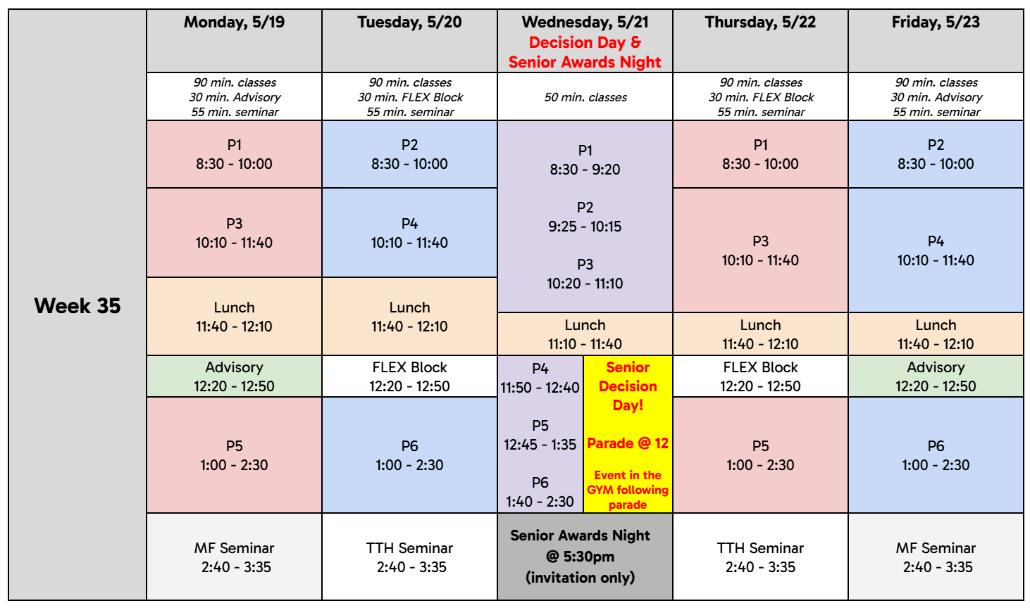 Week 35 Schedule
