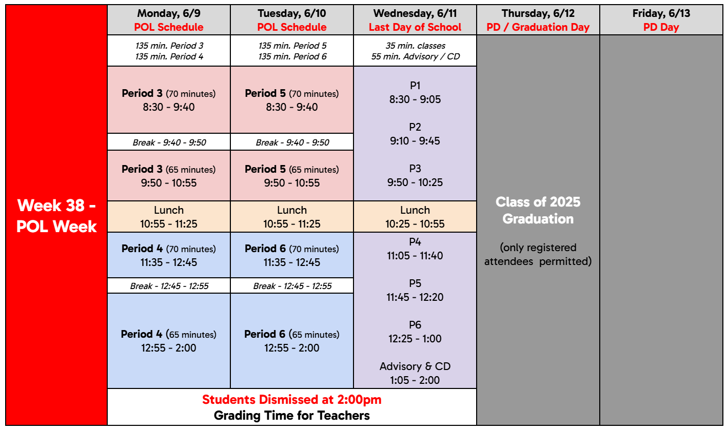 Week 38 Schedule